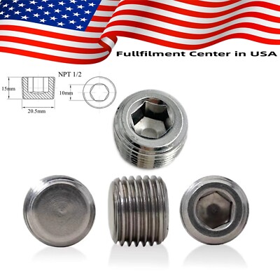 4 Pcs Stainless Steel Pipe Plugs 1/2" NPT Hex Countersunk Plugs USA ...