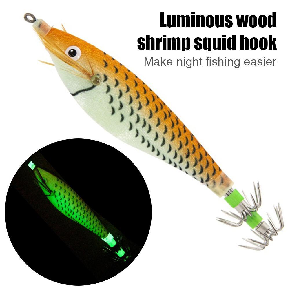 8cm Luminous Wood Shrimp Bait with Squid Jigs Hook Fishing Lures ...