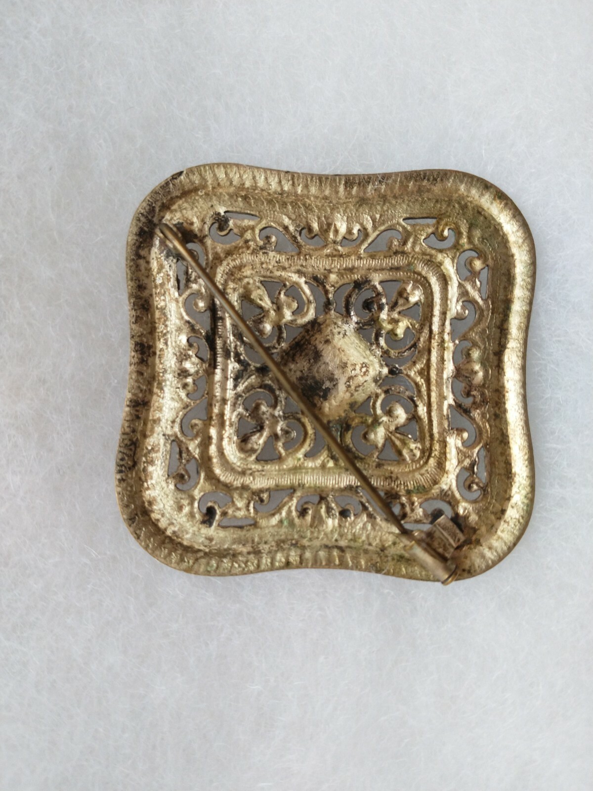 Vintage Moroccan Ornate Modified Square Brooch - Gem