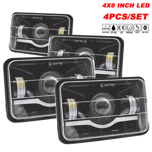 4Pcs 4x6 inch LED Headlights HI-LO Combo Beam Lamp for Chevy C10 K10 ...