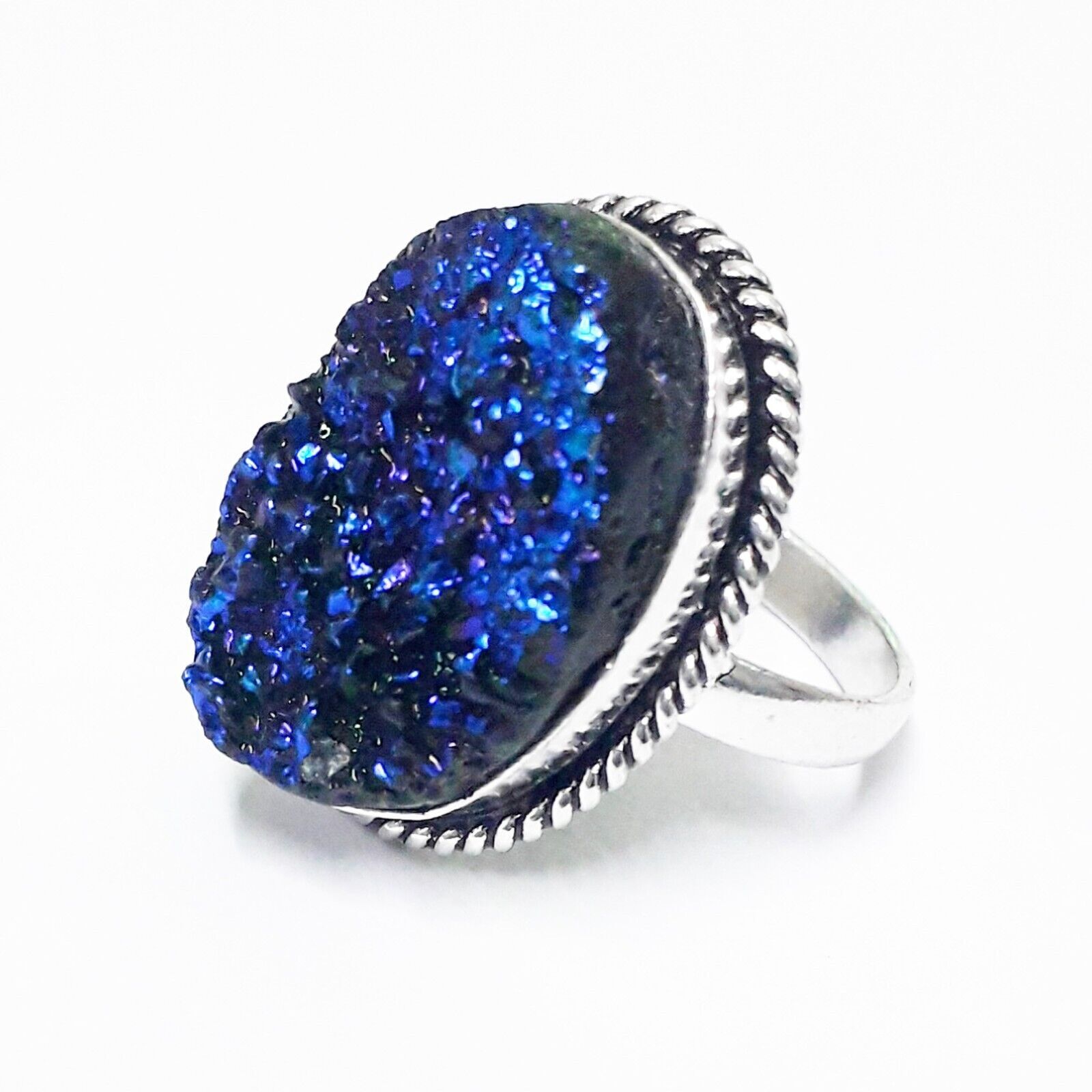 Natural Blue Druzy Gemstone 925 Sterling Ring Valentine's/Anniversary ...