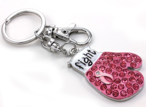 Breast Cancer Awareness Pink Ribbon Boxing Glove Keychain Key Ring ...