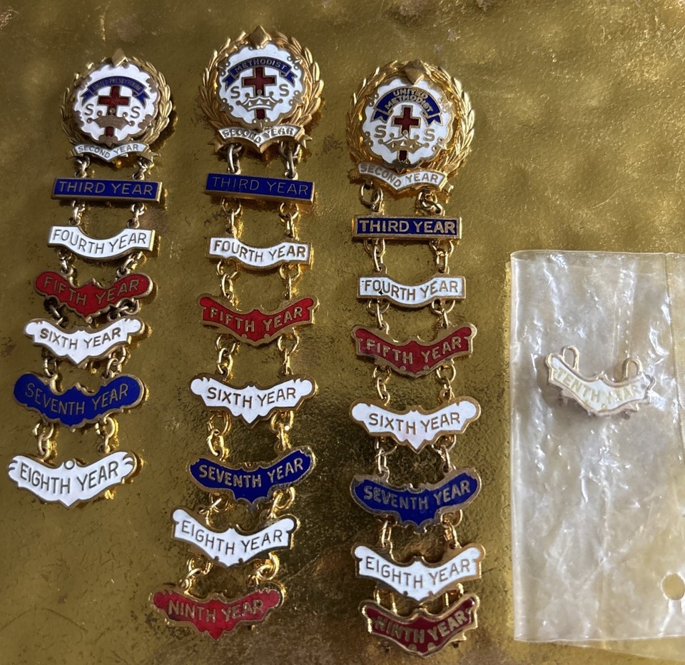 Lot Of 3 Vintage Methodist Sunday School Enamel Badges Pins 8 9 10 ...