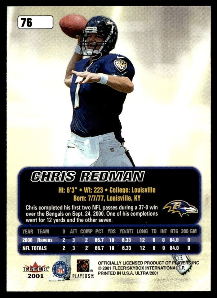 2001 Ultra Chris Redman Baltimore Ravens #76 | eBay
