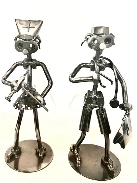 Handcrafted Recycled Metal Sculptures Doctor & Nurse-pair (or sold ...