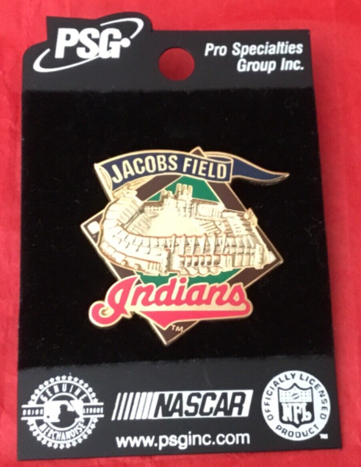 Jacobs Field Indians Pin PSG Red Cursive "Indians" Across Field Flag ...