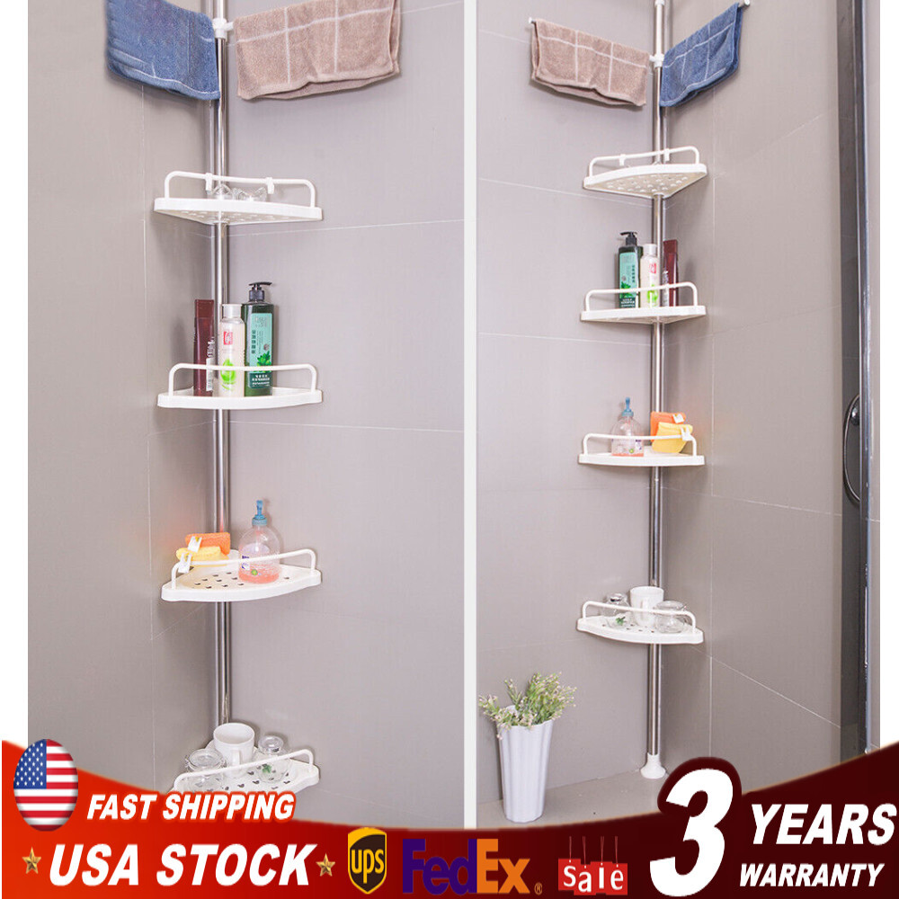 4 Tiers Bathroom Shower Caddy Corner Storage Rack Bath Wall Shelf Pole ...