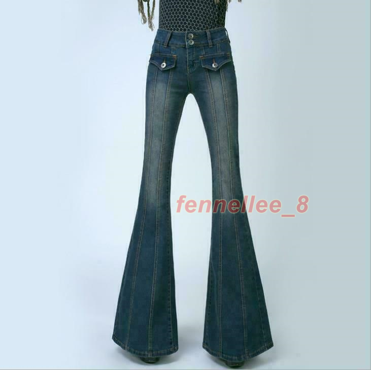 Women Stylish Denim Slim Fit Low Waist Bell-bottom Jeans Pants Casual ...