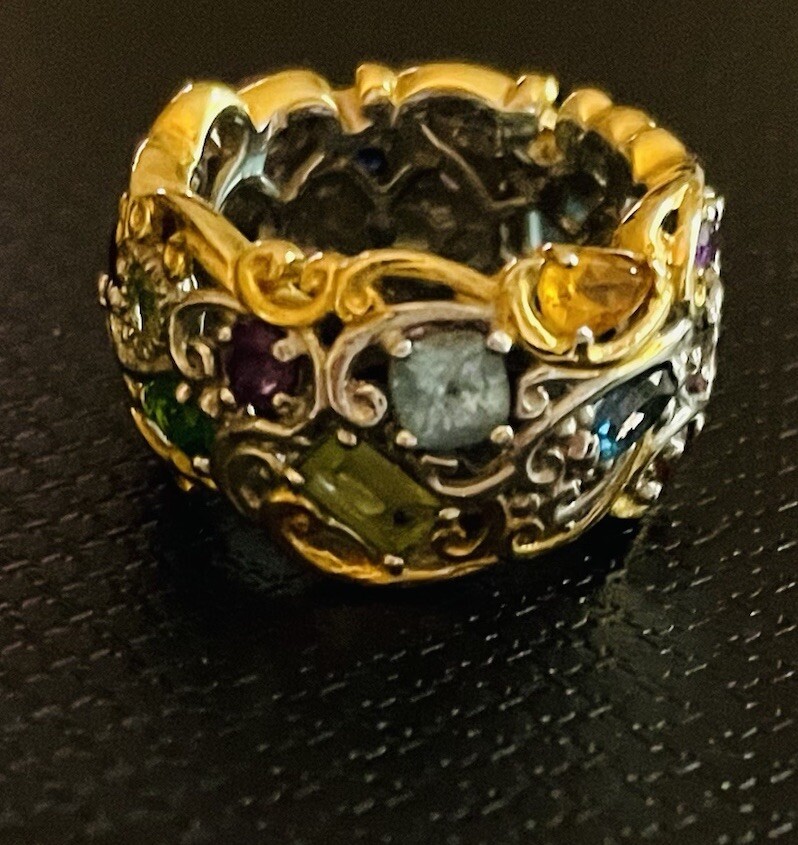 Michael Valitutti 925 Silver Gold Vermeil Multi-Gemstones 7.9 Grams Sz ...