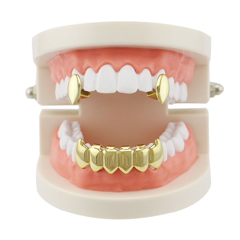Custom Fit Hip Hop Grills Fangs 2 Single Top and 6 Bottom Set Bling ...