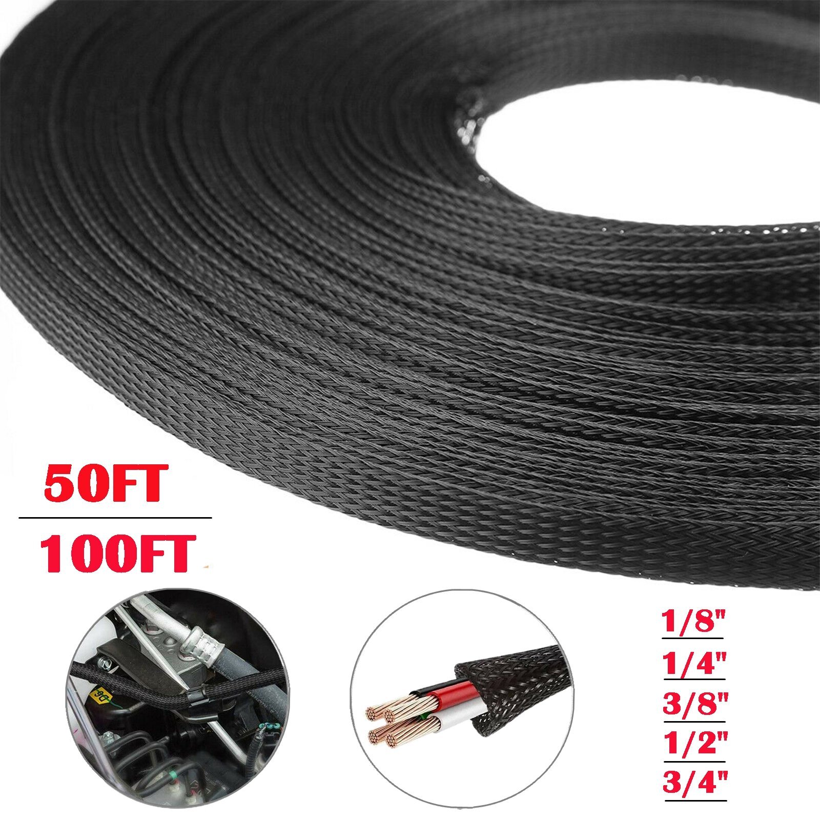 Expandable Braided Cable Sleeve Sheathing Harness Wire Loom Wrap ...