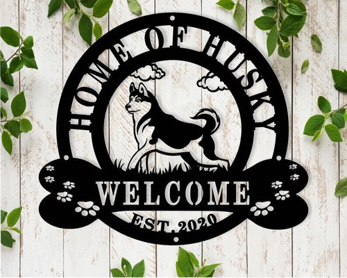 Personalized Home of Husky Metal name sign Dog House Decor Outdoor ...