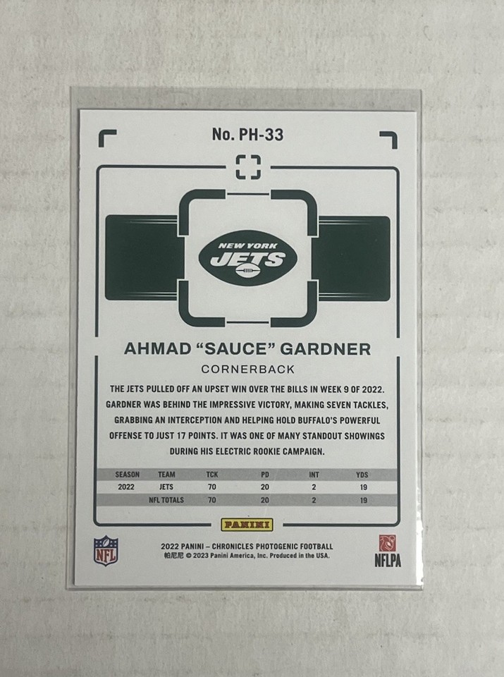 2022 Panini Chronicles #PH-33 Ahmad "Sauce" Gardner Photogenic Rookie ...