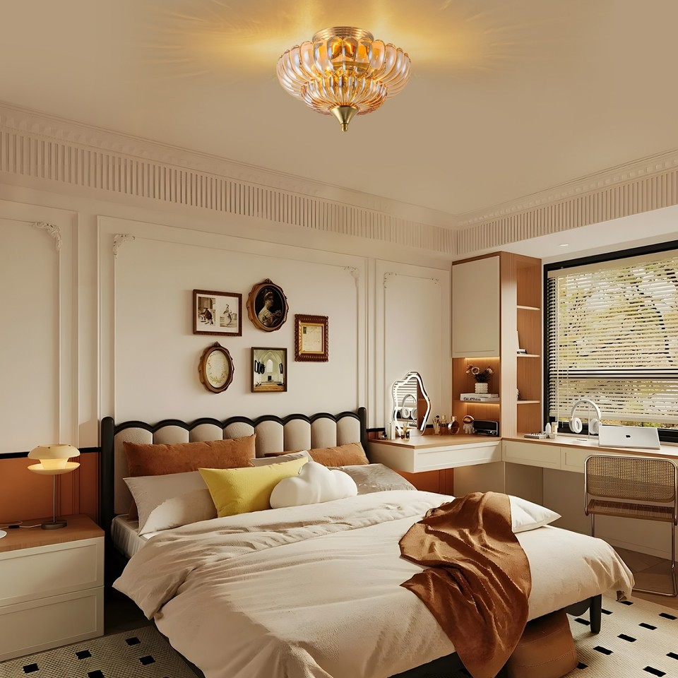Modern Semi Flush Mount Ceiling Light Fixtures Gold Base Vintage Glass ...