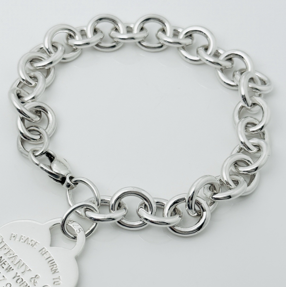 8.5" Large Please Return to Tiffany New York Heart Tag Charm Bracelet ...