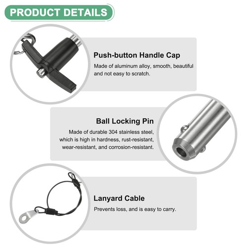 T Handle Lock Pins, 10mm Dia. 80mm Usage Length Push-Button Ball ...