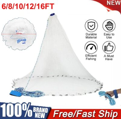 6/8/10/12/16FT Fishing Cast Net Bait Easy Throw Hand Cast Strong Nylon ...