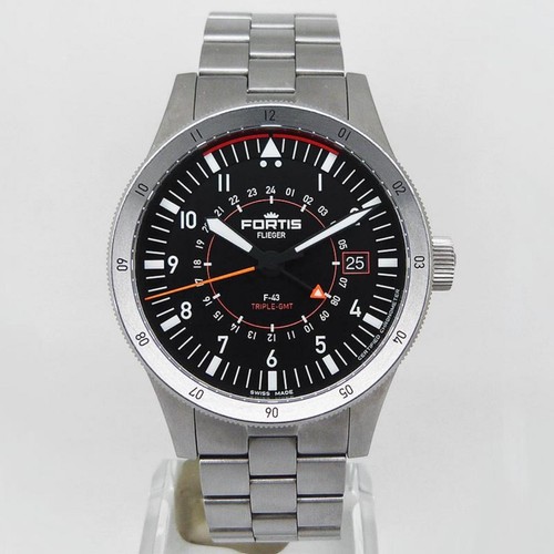 FORTIS Watch F426.0000 Flieger F-43 Triple GMT Titanium Black Automatic ...