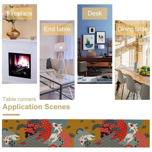 Japanese Koi Table Runner, Luxury Asian Style Oriental 13x36 Inch Kio ...