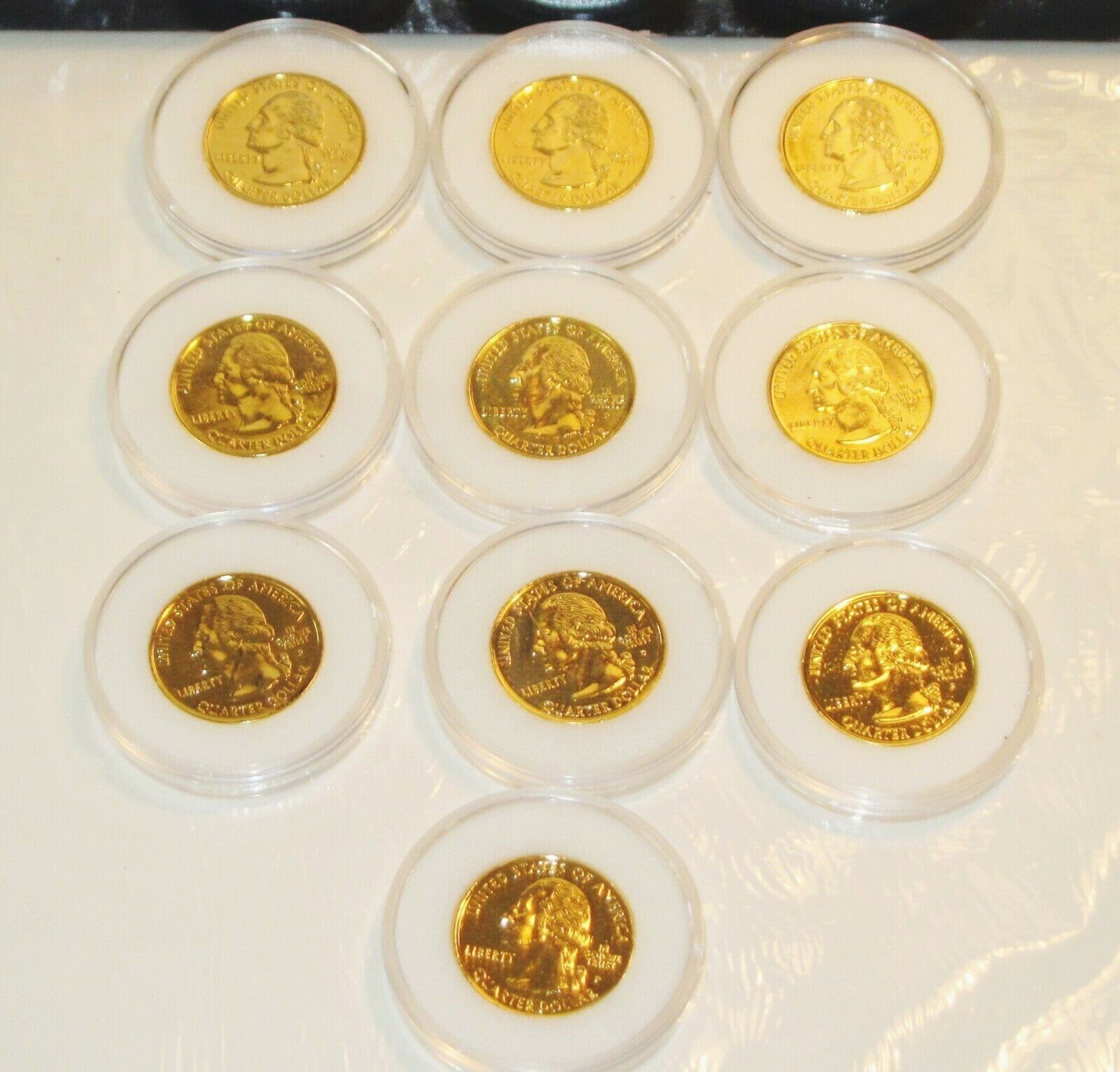 Ten Statehood Quarter Dollars 24 Karat Gold Plated Edition 1999-2000 ...
