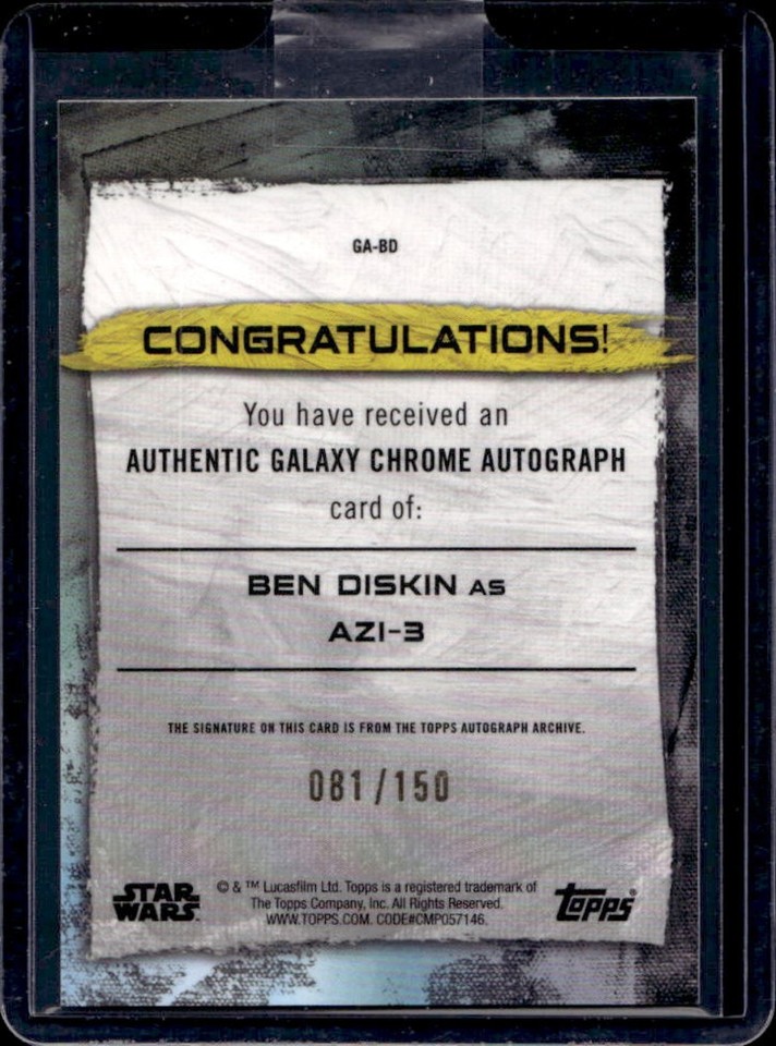 2022 Topps Chrome Star Wars Galaxy Ben Diskin Auto Blue AZI-3 #/150 | eBay