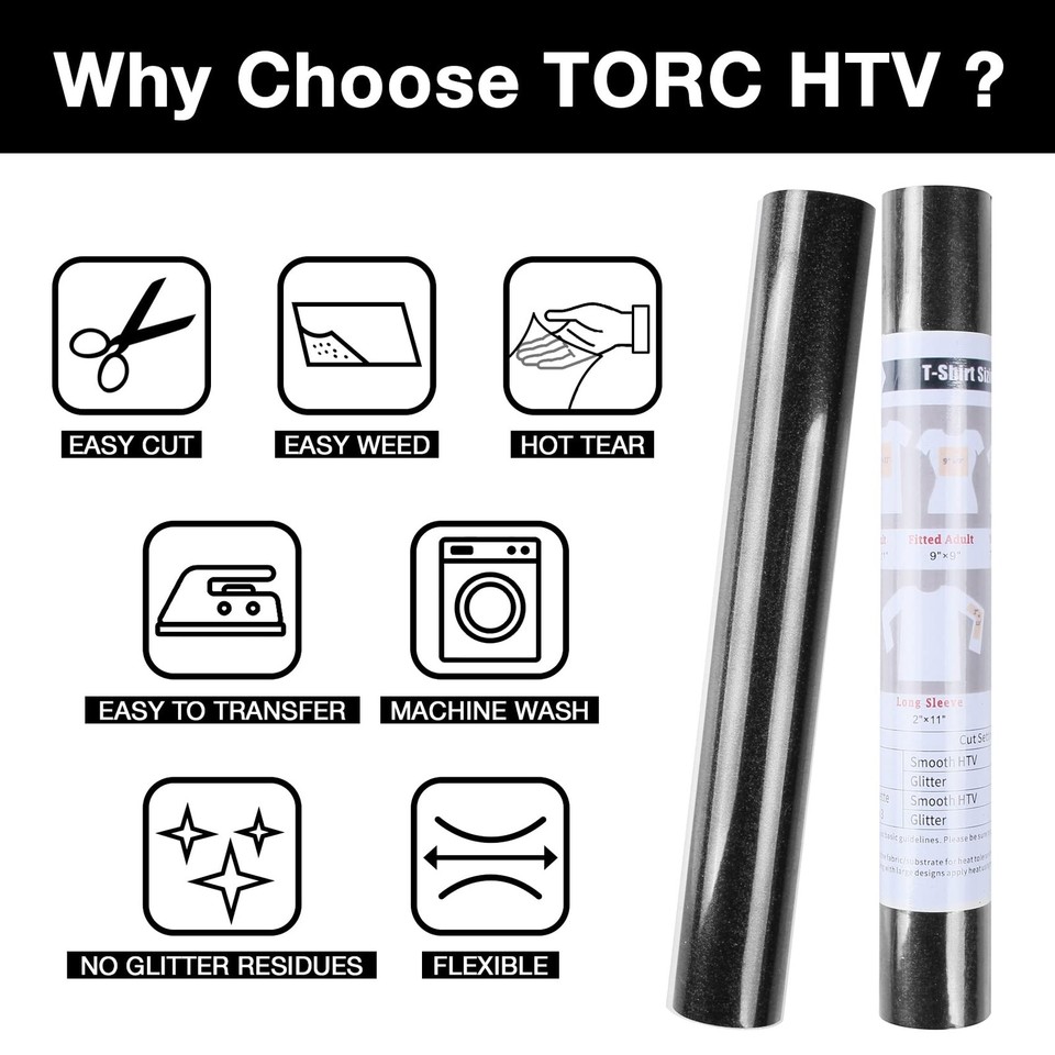 Black Glitter HTV Heat Transfer Vinyl Roll Iron On T-Shirt 12 Inch x 5 ...