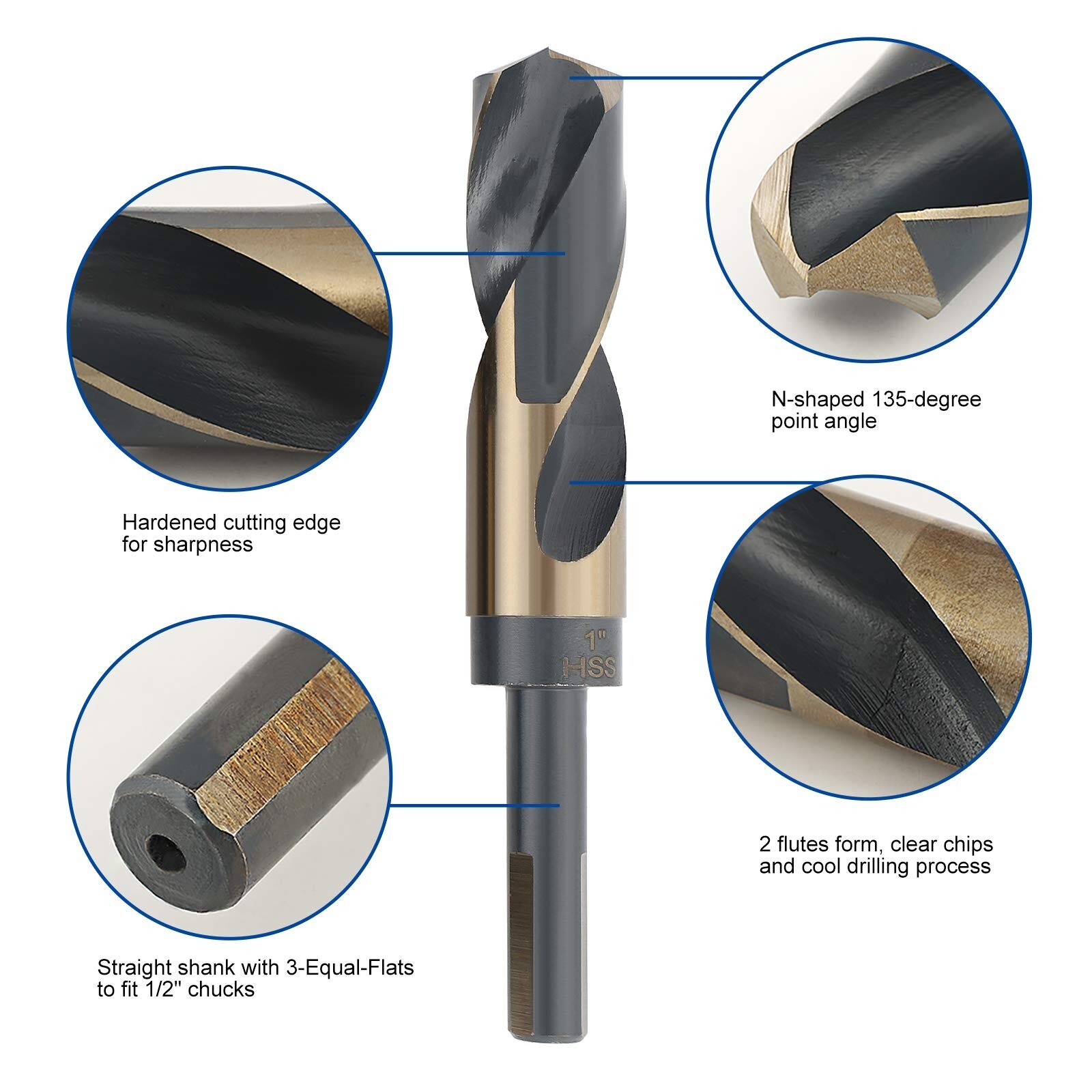 COMOWARE Reduced Shank Drill Bit Set- 1/2” Silver and Deming Large ...