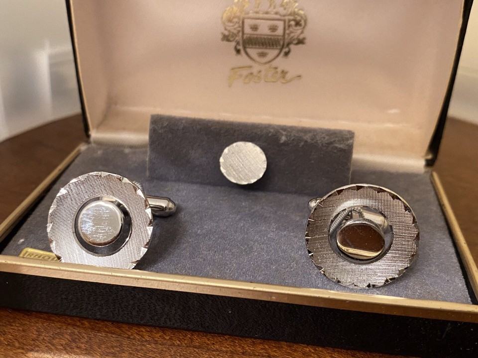 Vintage Foster Silver Tone Cuff Links and Tie Tack in Original Box | eBay