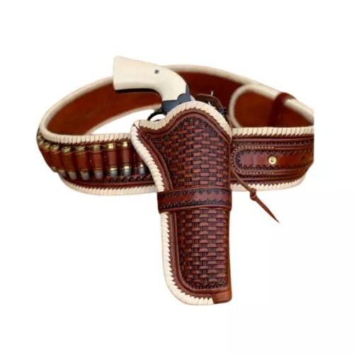 Western Gun Holster Belt Leather Heritage Rough rider Revolver Tooled ...