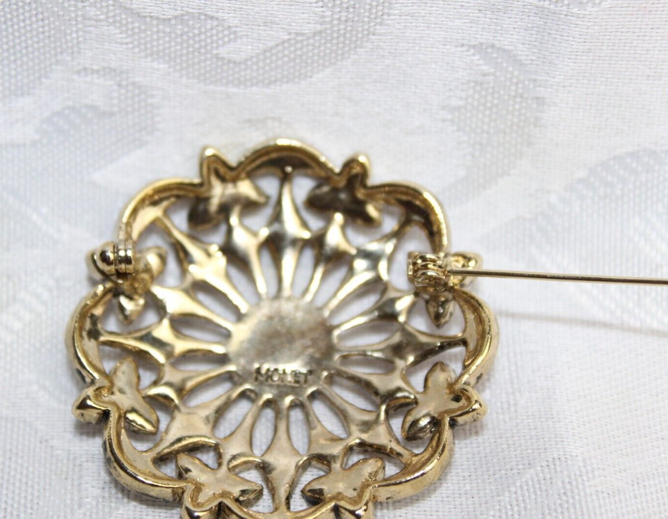 Vintage Monet Gold Tone Multi Color Rhinestone Round Brooch Pin | eBay