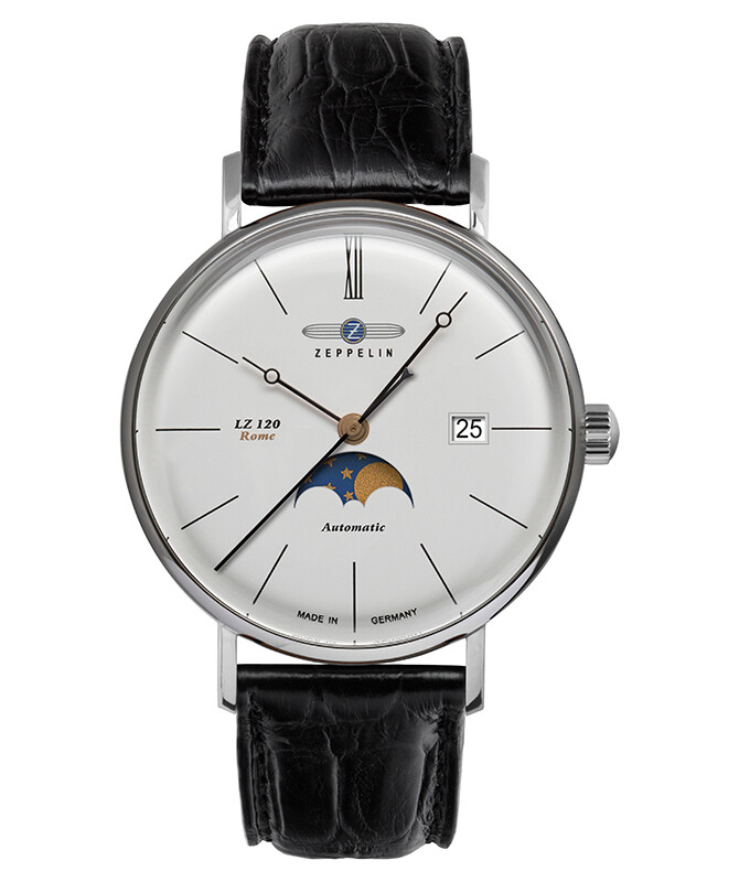 Zeppelin LZ120 Rome Swiss Automatic Watch 41mm 5ATM Moon Phase Silv ...