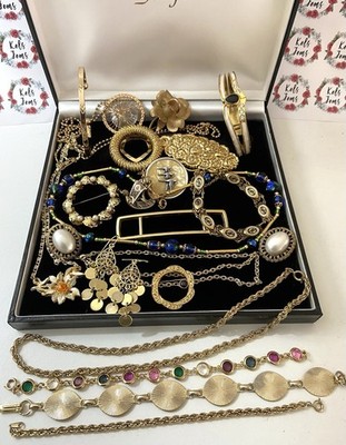 Job Lot Vintage Gold Tone Plate Jewellery Foil Glass Bead Necklace ...