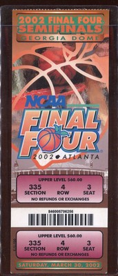 NCAA Final Four Ticket - 2002 Semi Finals Maryland Indiana Kansas ...
