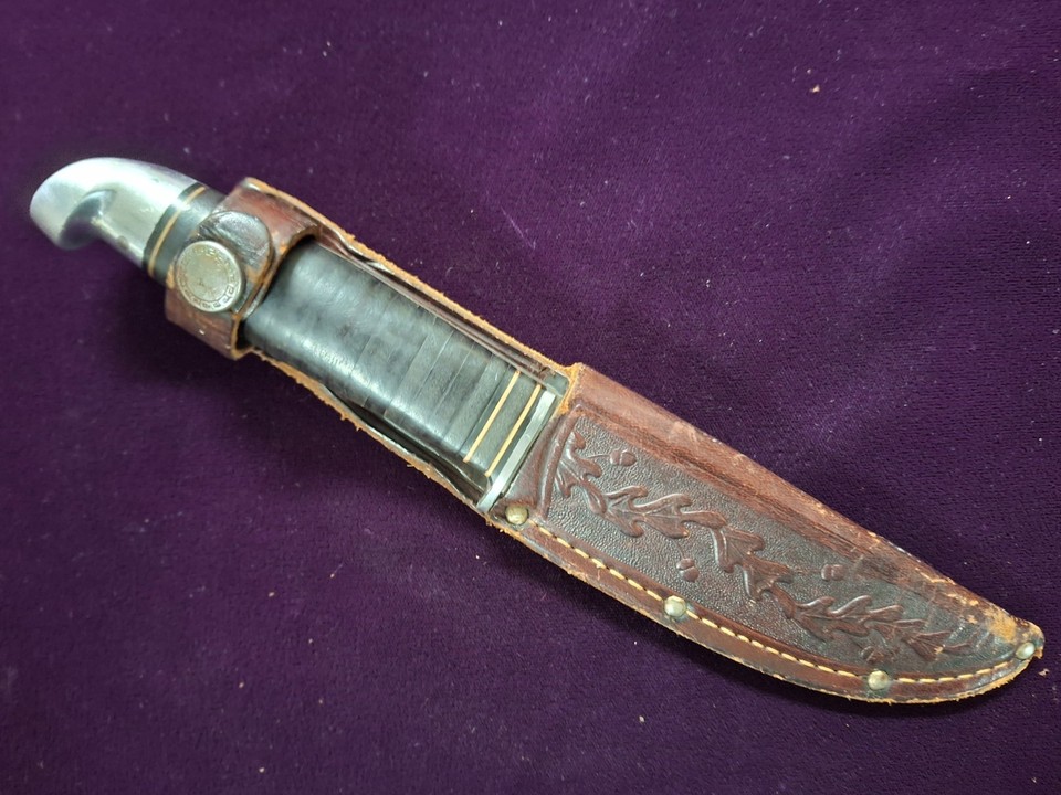 Vintage Western L66 Stacked Leather Fixed Blade Hunting Knife, 100 312 ...