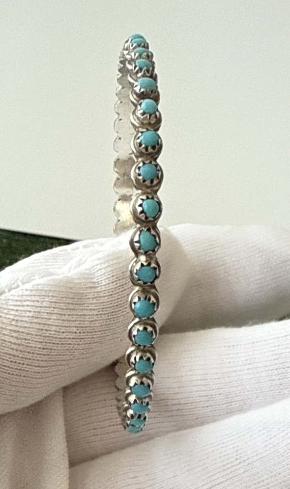 Native American Zuni sterling Petit Point Turquoise Bangle Bracelet Exc ...