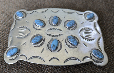 Vintage Frontier Belt Buckle, Nickle Silver And Turquoise | eBay
