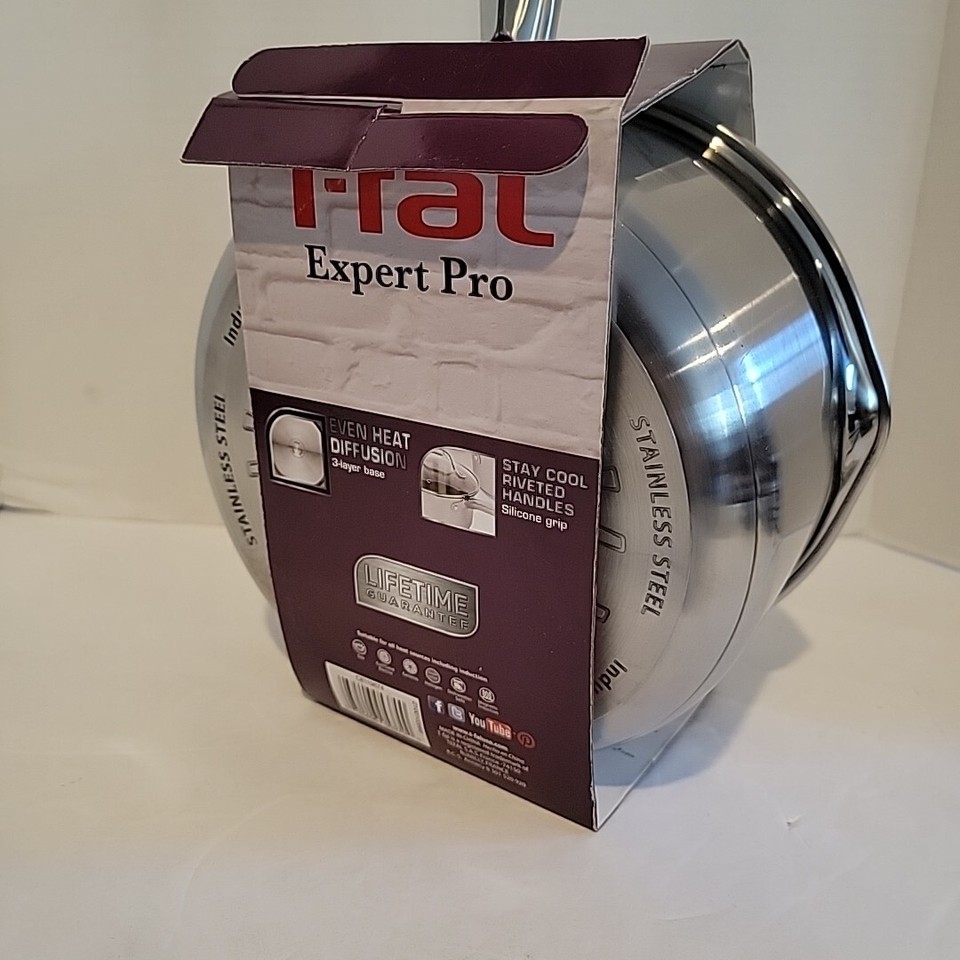 T-Fal Expert Stainless Steel 3qt Covered Saucepan w/straining lid NEW ...