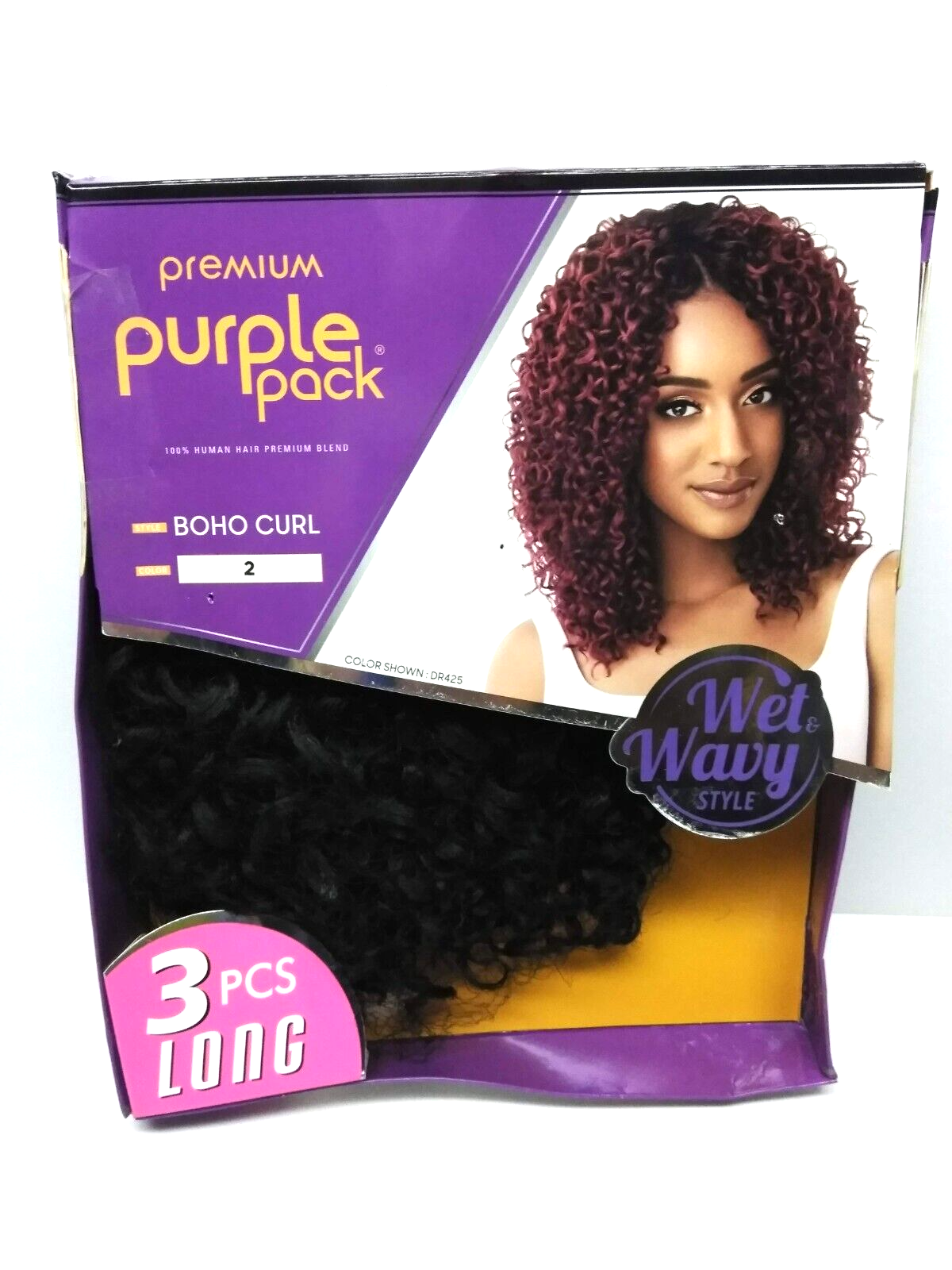 Outre Premium Purple Pack Bounce Curl Long 3 Pieces 1B 4 Human Hair for ...