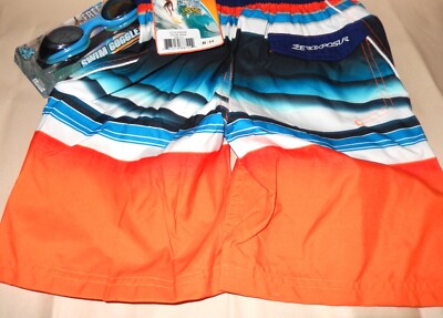 Zeroxposur Boys Blue Stripe Board Shorts Swim Trunks Set With Goggles ...