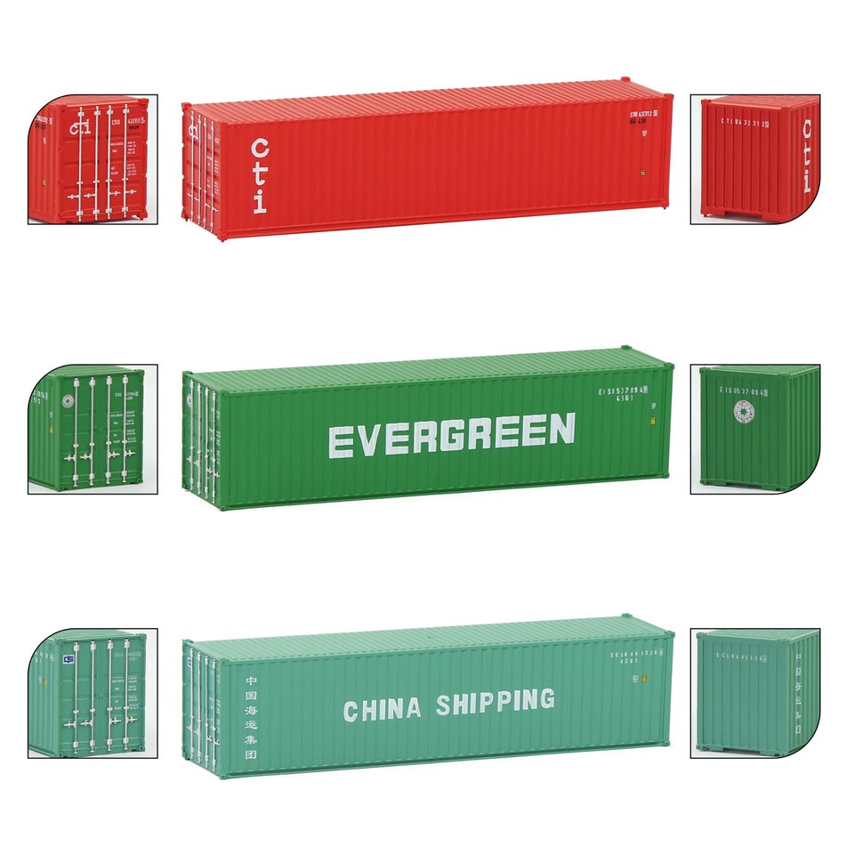 Evemodel 3pcs N Scale 40ft 1:160 Magnetic Shipping Container Freight ...