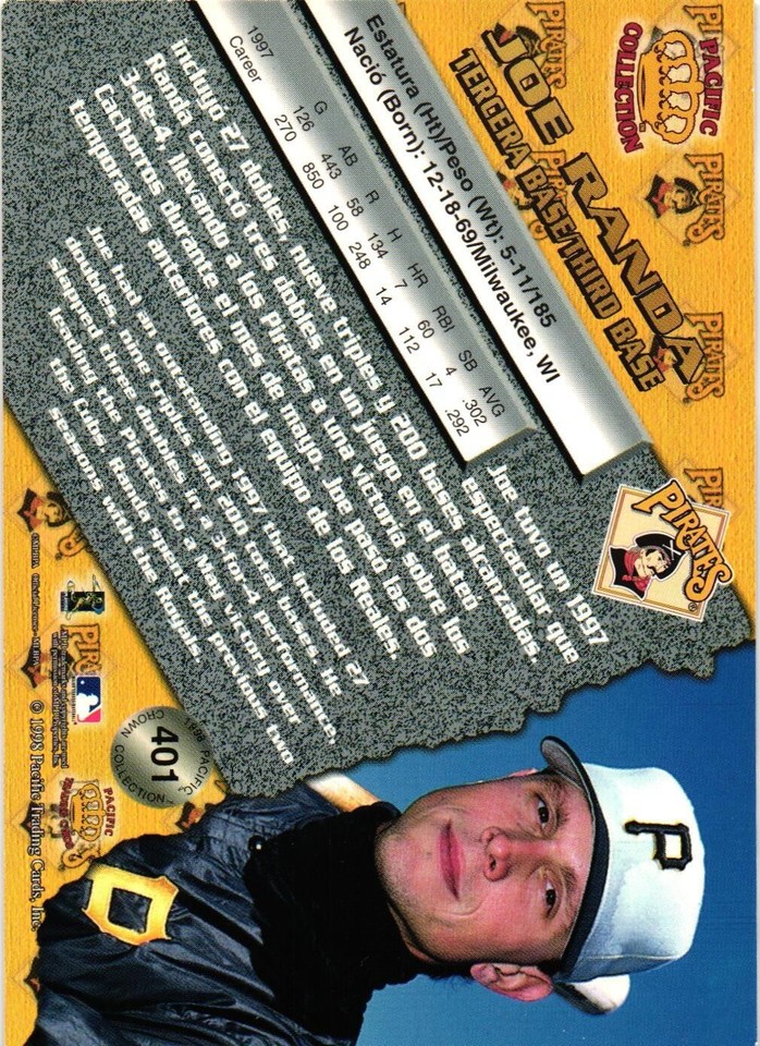 Joe Randa #401 Signed 1998 Pacific Crown Collection MLB Baseball Card ...