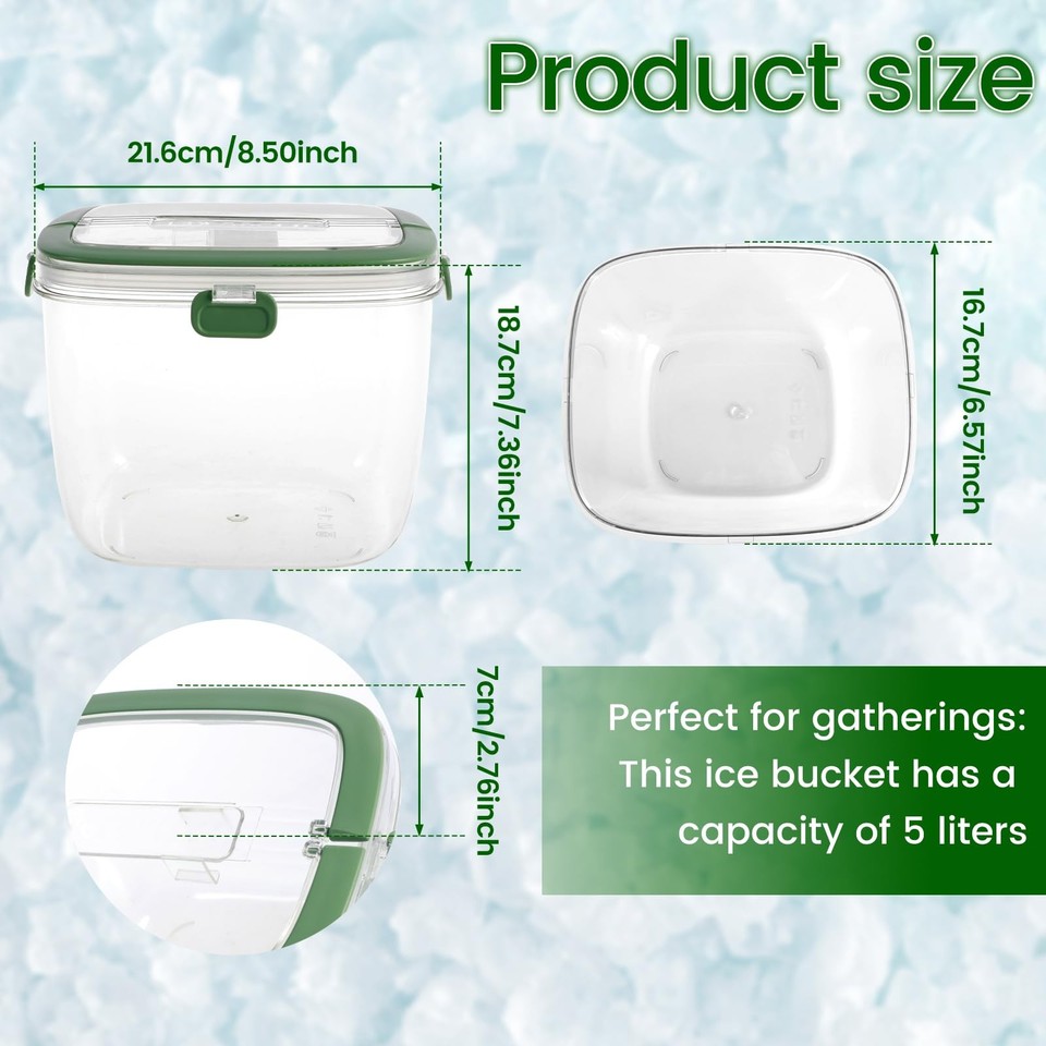 Ice Bucket with Lid and Tong Sealed Ice Bucket Container with Handle 5L ...