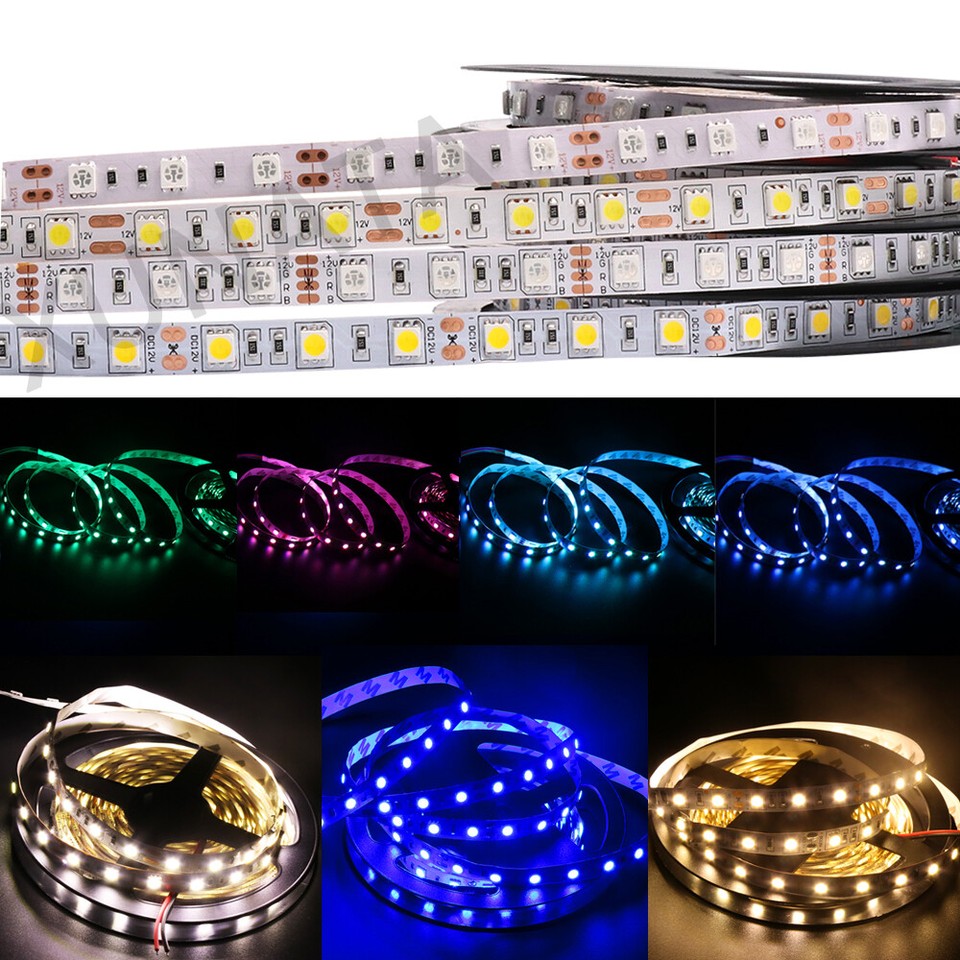 Waterproof 5M 5050 2835 LED Strip Lights 12V Warm White RGB Colour ...