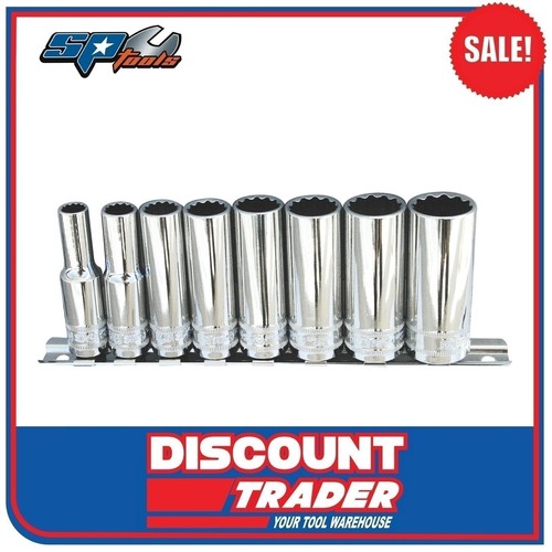 SP Tools Socket Rail Set 3/8” Square Drive Deep 12 Point 8 Piece SAE ...