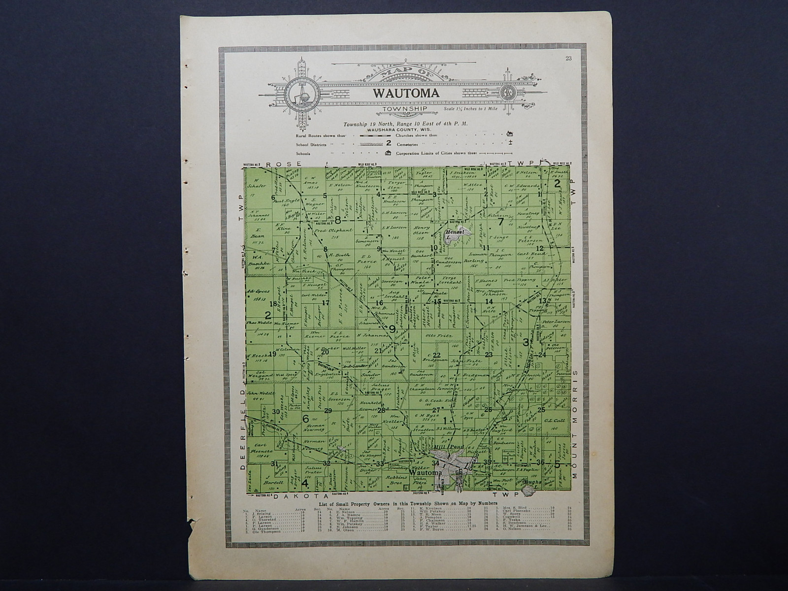 Wisconsin Waushara County Map 1914 Wautoma Township W19#99 | eBay