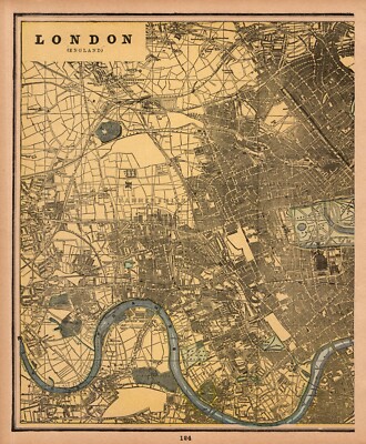 1895 Antique London England City Map George Cram Street Map of London ...