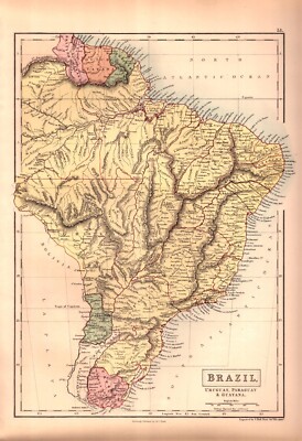 "BRAZIL, URUGUAY, PARAGUAY, GUAYANA" Antique South America map 1889 | eBay