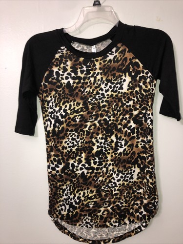 NWT Piphany Monrovia Leopard Print 3/4 Raglan Sleeve Baseball Tee XS ...