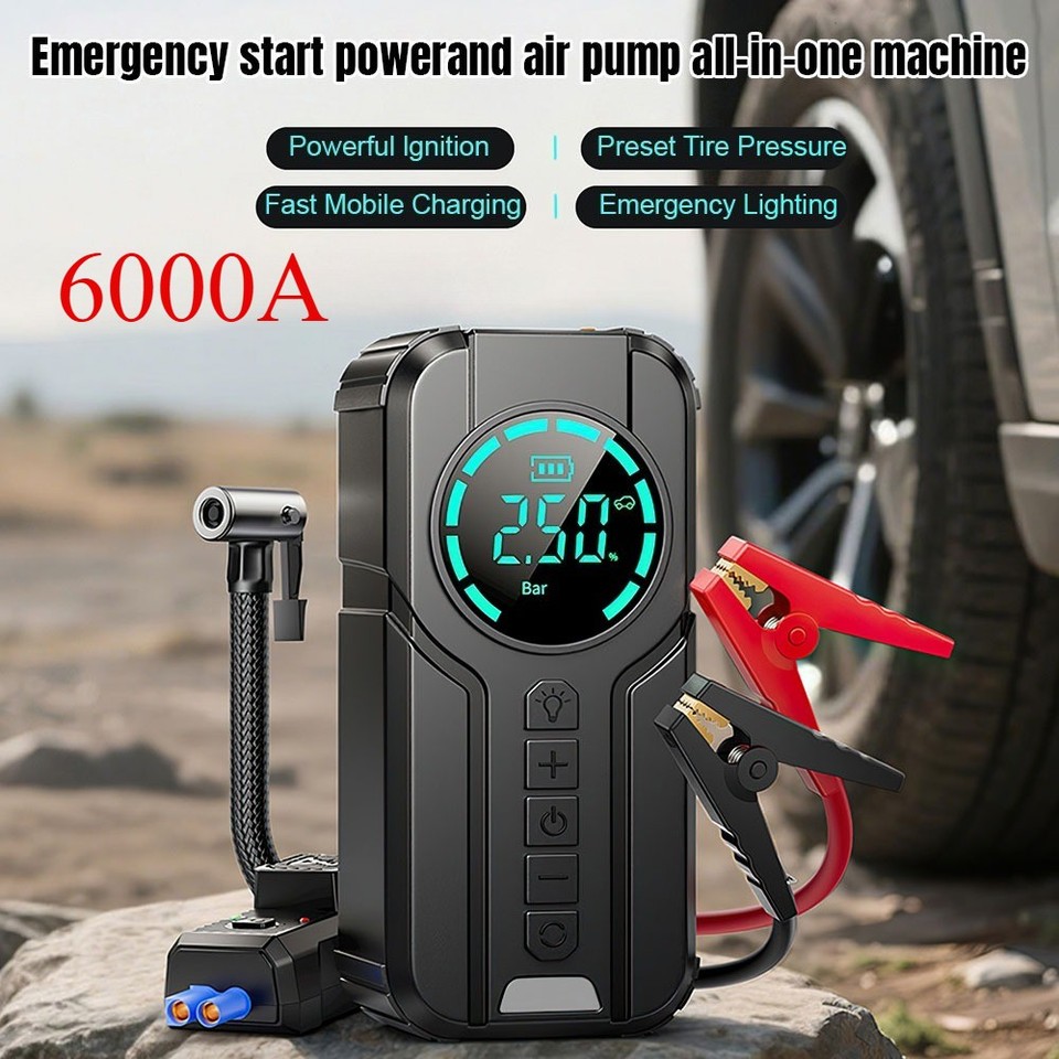 Jump Starter with Air Compressor, 4000A/5000A/6000A Portable Car ...
