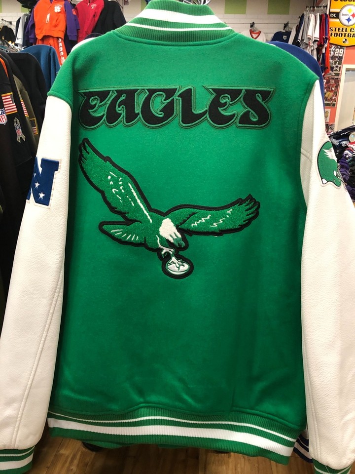 PHILADELPHIA EAGLES MENS MASH VARSITY JACKET PRO STANDARD KELLY GREEN ...